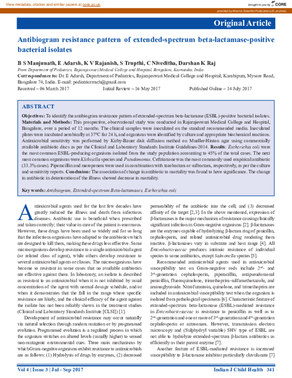 (PDF) Antibiogram Resistance Pattern of Extended-Spectrum Beta ...