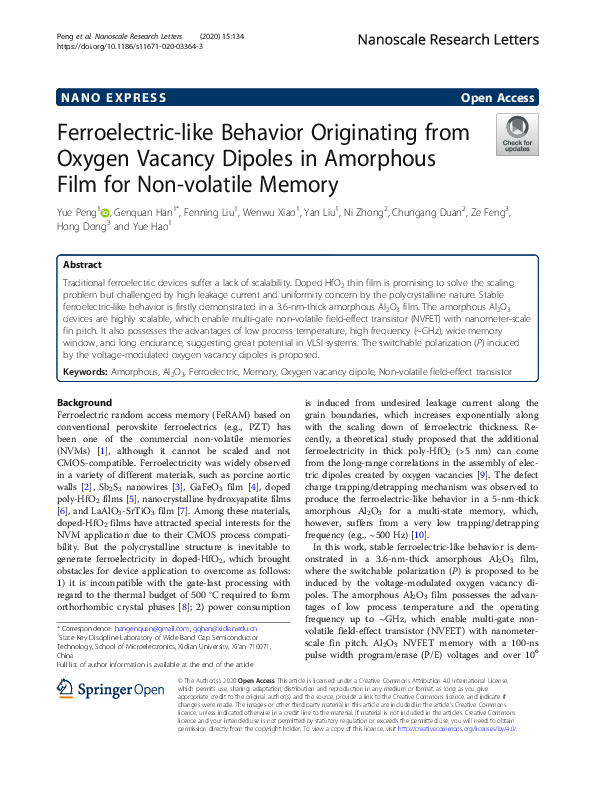 (PDF) Ferroelectric-like Behavior Originating from Oxygen Vacancy ...