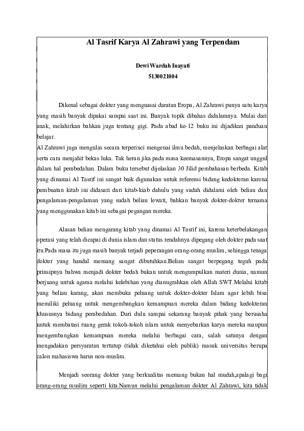 (DOC) Al Tasrif Karya Al Zahrawi yang Terpendam
