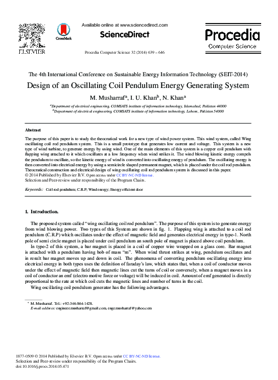 (PDF) Design of an Oscillating Coil Pendulum Energy Generating System
