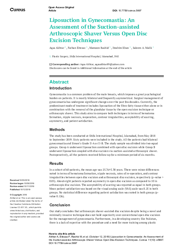 (PDF) Liposuction in Gynecomastia: An Assessment of the Suction ...