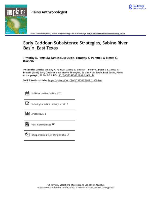 (PDF) Early Caddoan Subsistence Strategies, Sabine River Basin, East Texas