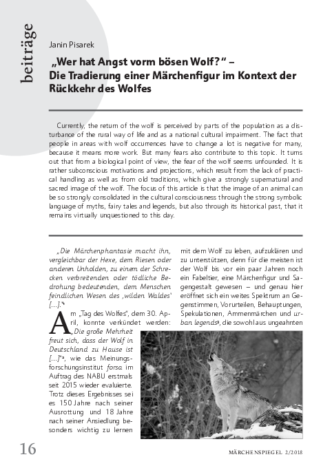 (PDF) „Wer hat Angst vorm bösen Wolf?“ – Die Tradierung einer ...