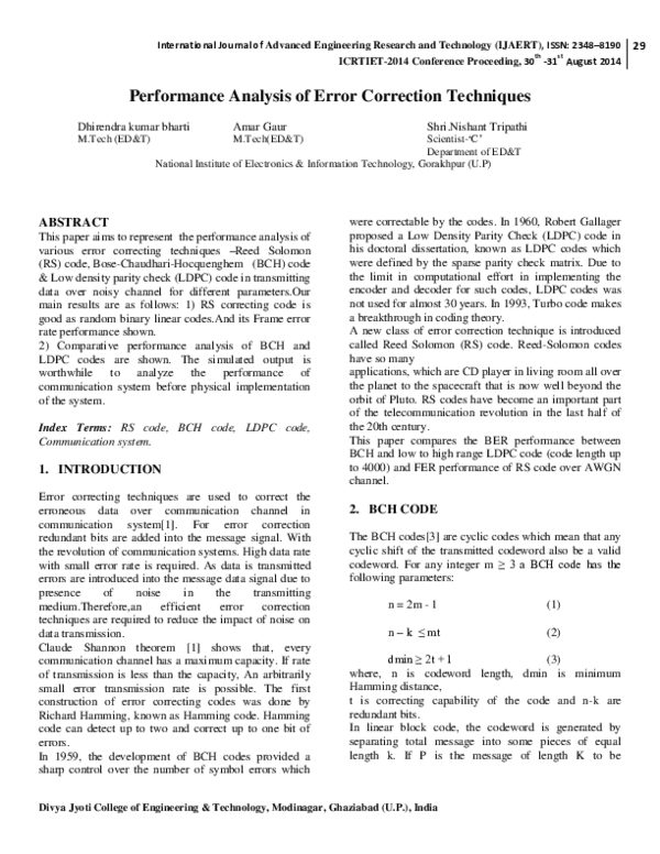 (PDF) Performance Analysis of Error Correction Techniques