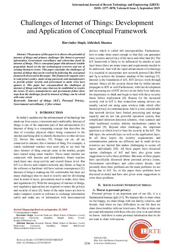 (PDF) Challenges of Internet of Things: Development and Application of ...