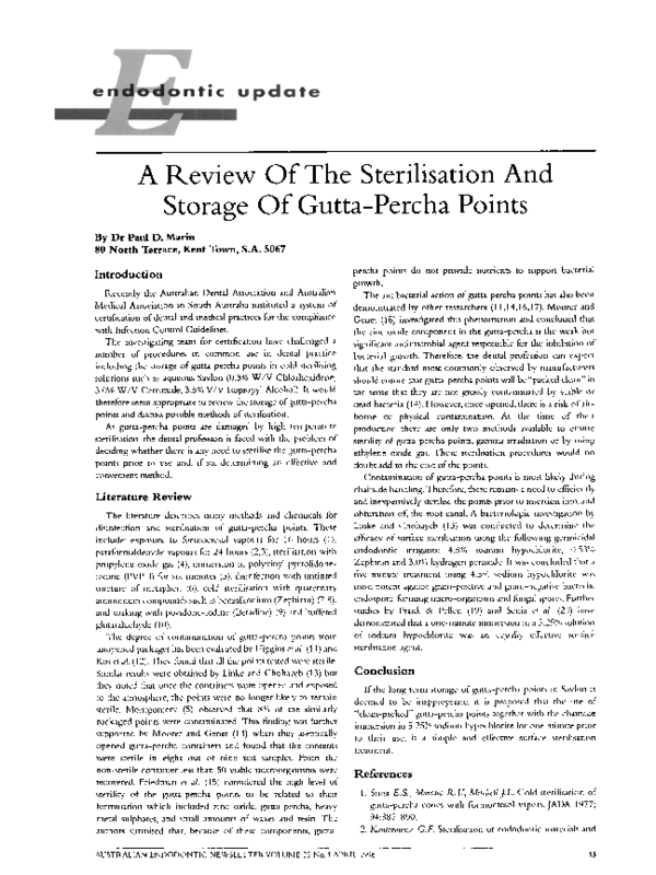 (PDF) A Review Of The Sterilisation And Storage Of Gutta-Percha Points