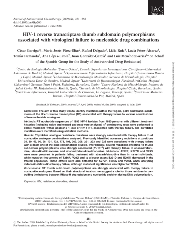 (PDF) HIV-1 reverse transcriptase thumb subdomain polymorphisms ...