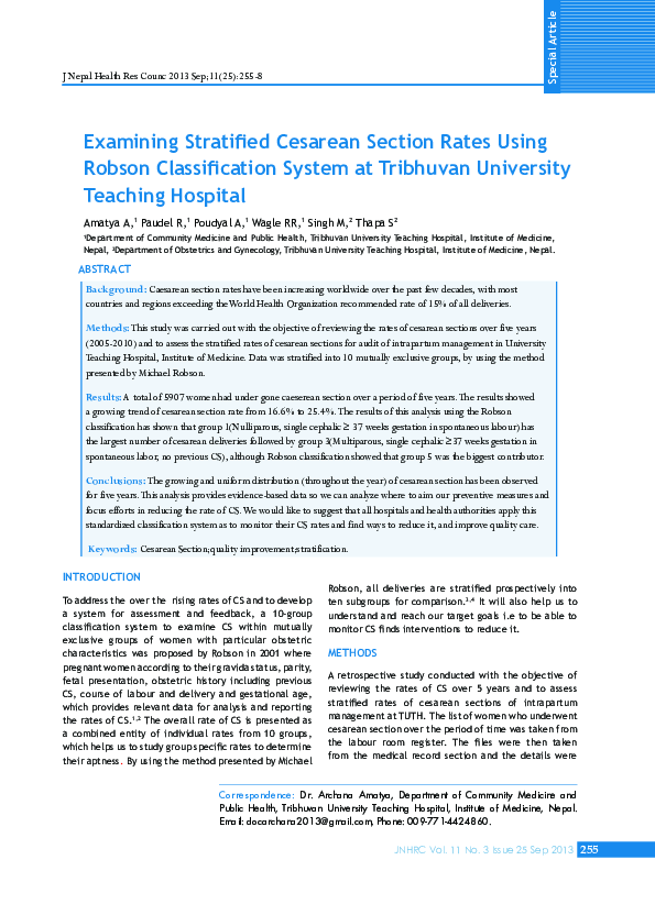 (PDF) Stratified Cesarean Rates at Tribhuvan Hospital