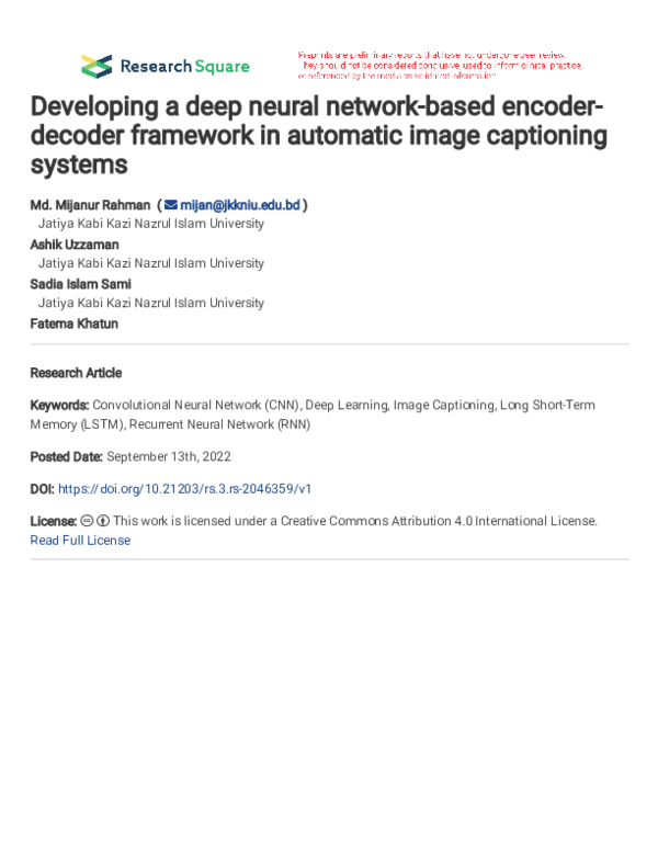 Pdf Developing A Deep Neural Network Based Encoder Decoder Framework