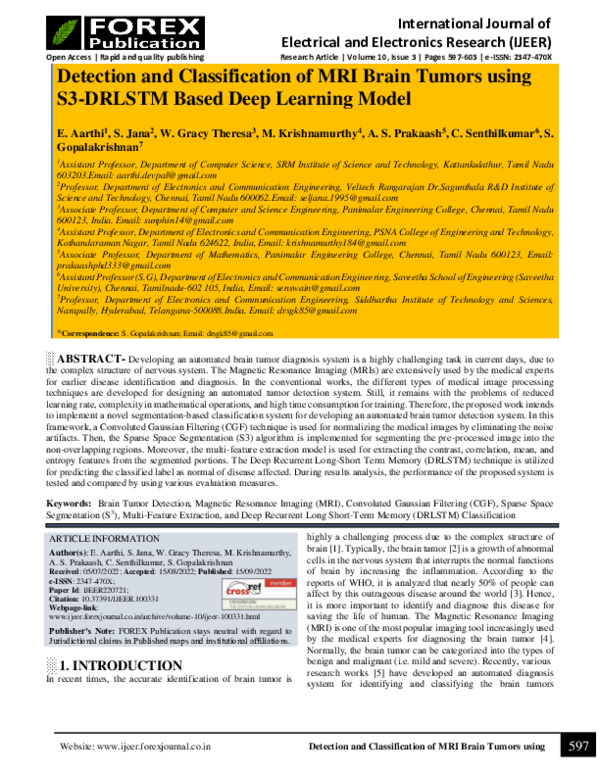 Pdf Detection And Classification Of Mri Brain Tumors Using S3 Drlstm Based Deep Learning Model