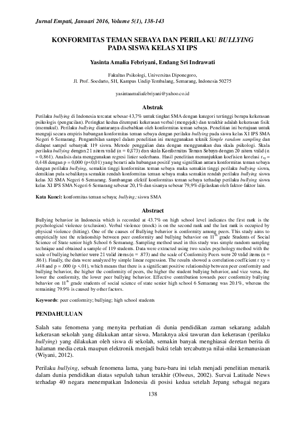 (PDF) Konformitas Teman Sebaya Dan Perilaku Bullying Pada Siswa Kelas XI Ips | Amalia Febriyani ...