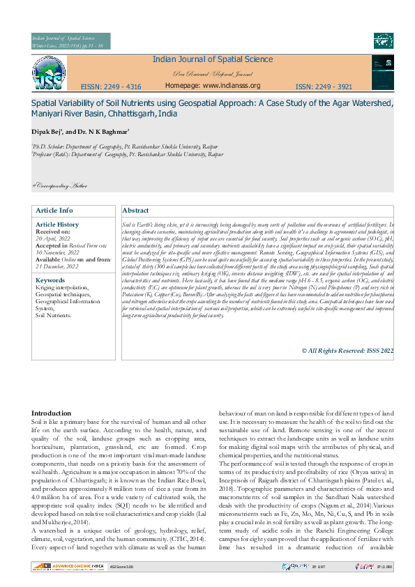 (PDF) Spatial Variability of Soil Nutrients using Geospatial Approach: A Case Study of the Agar ...