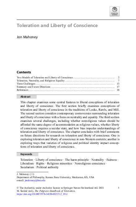 (PDF) Examining Toleration and Liberty of Conscience in Liberalism