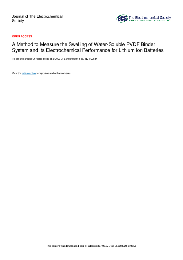 (PDF) A Method to Measure the Swelling of Water-Soluble PVDF Binder ...