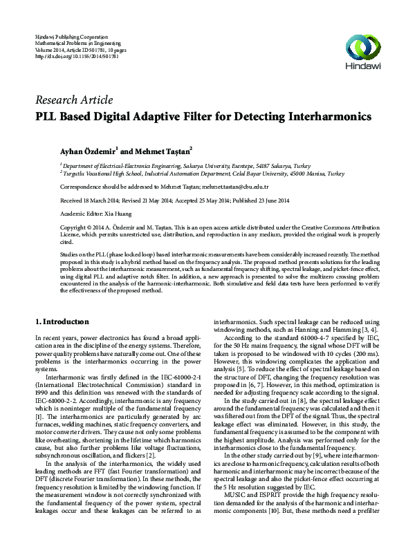 (PDF) PLL Based Digital Adaptive Filter for Detecting Interharmonics