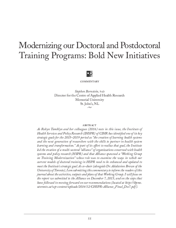 (PDF) Modernizing our Doctoral and Postdoctoral Training Programs: Bold ...
