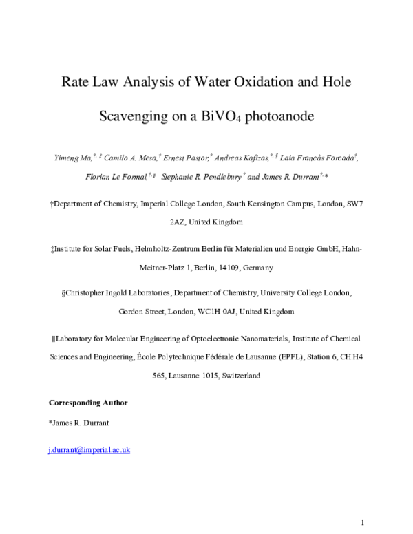 (PDF) Rate Law Analysis of Water Oxidation and Hole Scavenging on a ...