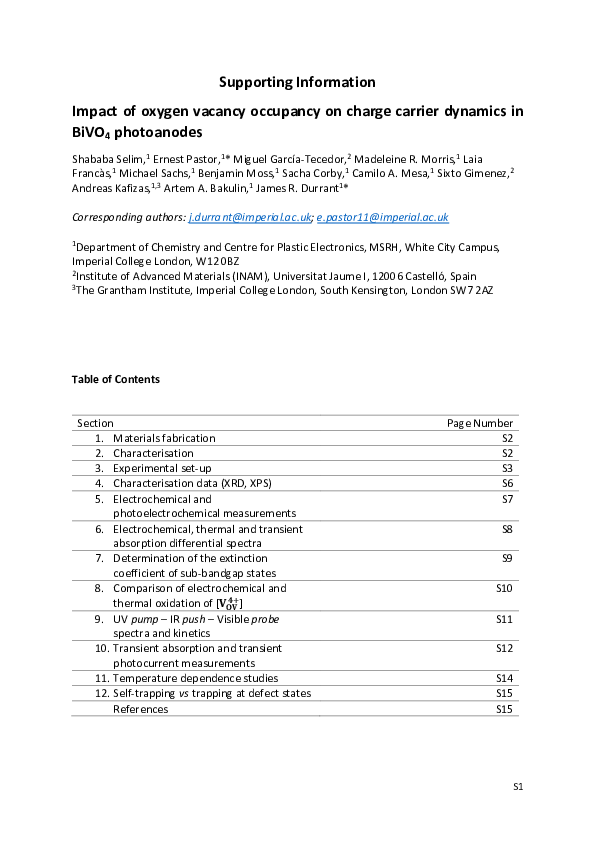 (PDF) Impact of Oxygen Vacancy Occupancy on Charge Carrier Dynamics in ...