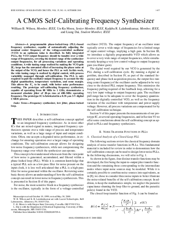 (PDF) A CMOS self-calibrating frequency synthesizer
