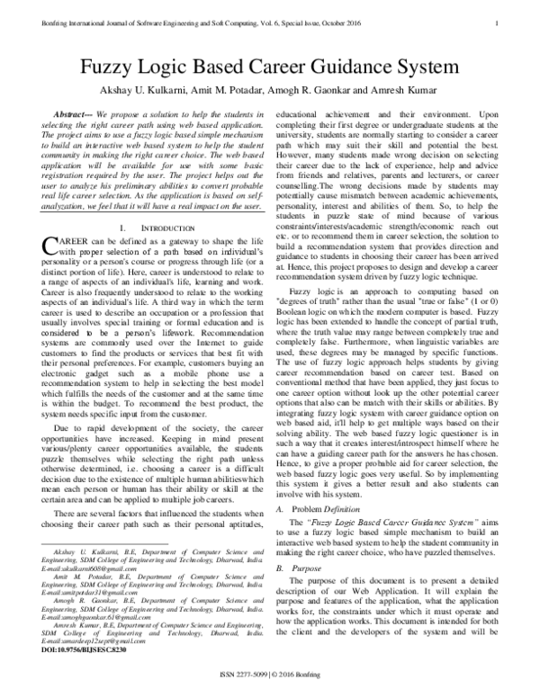 (PDF) Fuzzy Logic Based Career Guidance System