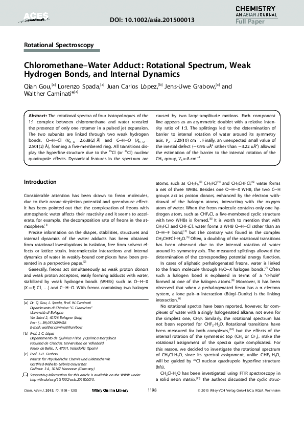 (PDF) Chloromethane-Water Adduct: Rotational Spectrum, Weak Hydrogen ...