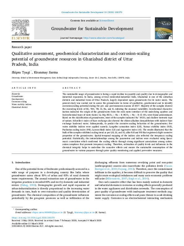(PDF) Qualitative assessment, geochemical characterization and corrosion-scaling potential of ...