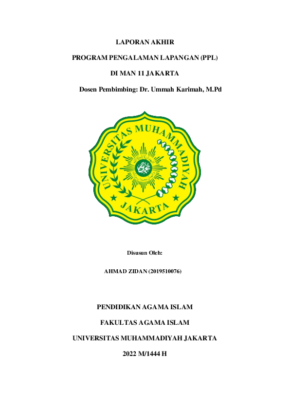 (PDF) LAPORAN AKHIR PROGRAM PENGALAMAN LAPANGAN (PPL) DI MAN 11 JAKARTA Dosen Pembimbing: Dr ...
