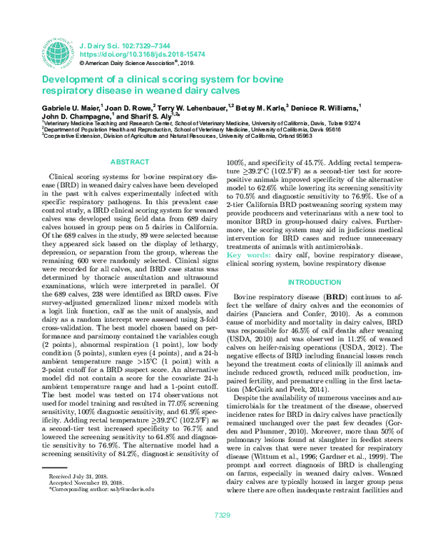 (PDF) Development of a clinical scoring system for bovine respiratory ...