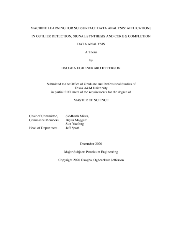 Pdf Machine Learning For Subsurface Data Analysis Applications In