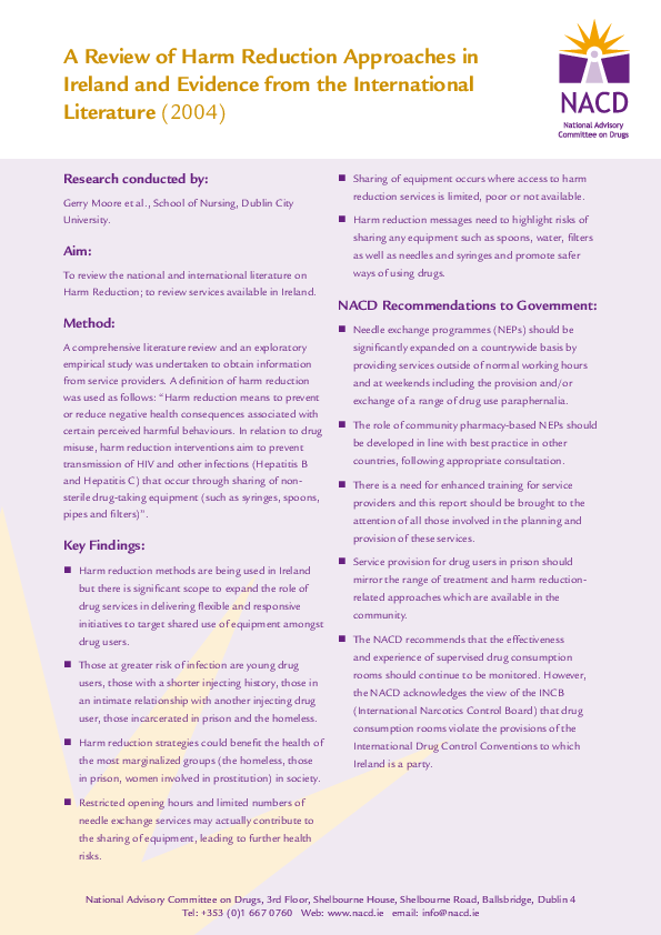 (PDF) A Review of Harm Reduction Approaches in Ireland and Evidence ...