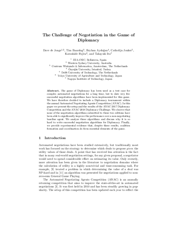 (PDF) The Challenge of Negotiation in the Game of Diplomacy