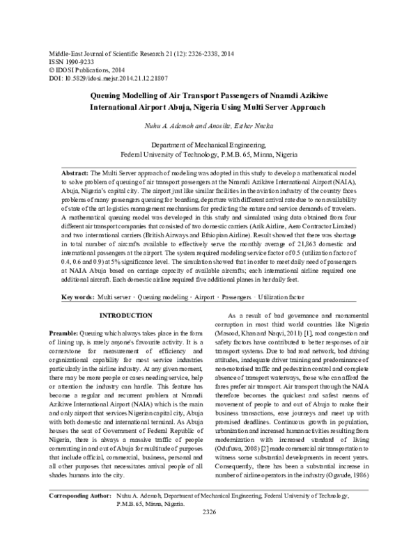 (PDF) Queuing Modelling of Air Transport Passengers of Nnamdi Azikiwe ...