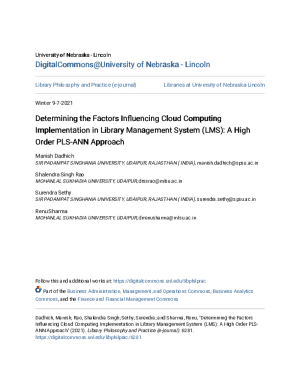 (PDF) Determining the Factors Influencing Cloud Computing Implementation in Library Management ...