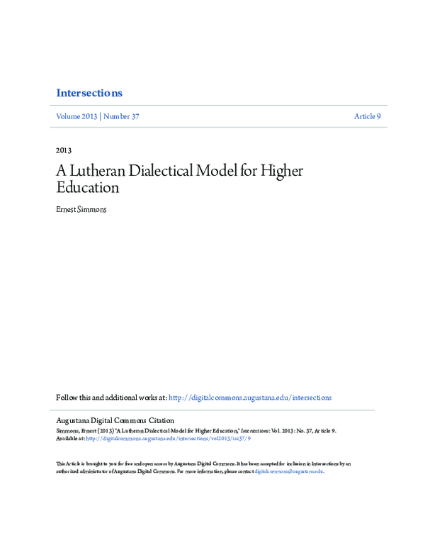 (PDF) A Lutheran Dialectical Model for Higher Education