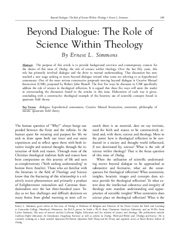 (PDF) Beyond Dialogue: The Role of Science Within Theology