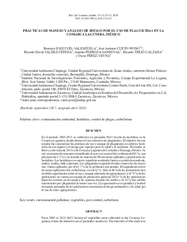 Pdf Prácticas De Manejo Y Análisis De Riesgo Por El Uso De