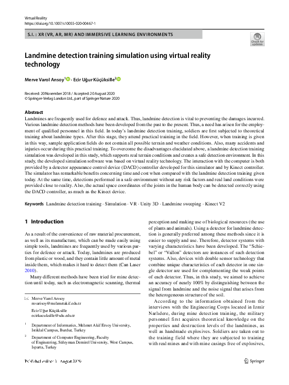 (PDF) Landmine detection training simulation using virtual reality technology