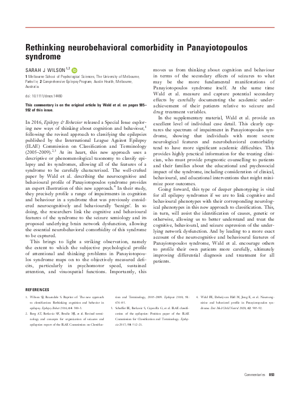 (PDF) Rethinking neurobehavioral comorbidity in Panayiotopoulos ...