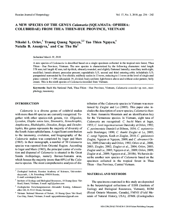 (PDF) A New Species of the Genus Calamaria (Squamata: Ophidia ...