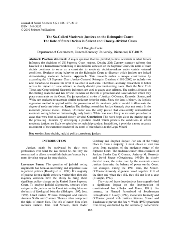(PDF) The So-Called Moderate Justices on the Rehnquist Court: The Role ...