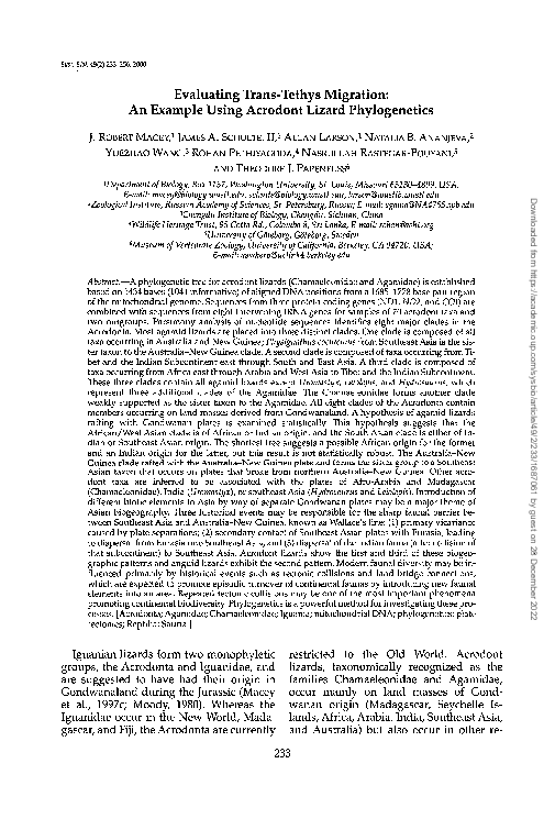 (PDF) Evaluating Trans-Tethys Migration: An Example Using Acrodont ...