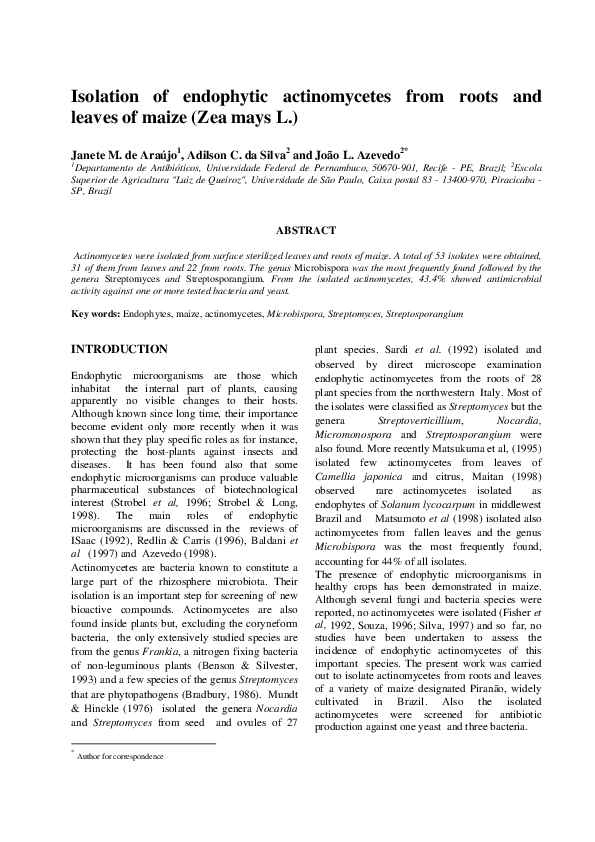 (PDF) Isolation of endophytic actinomycetes from roots and leaves of ...