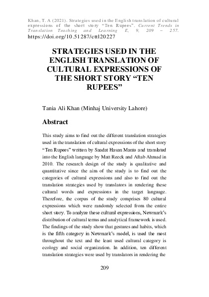 (PDF) STRATEGIES USED IN THE ENGLISH TRANSLATION OF CULTURAL ...