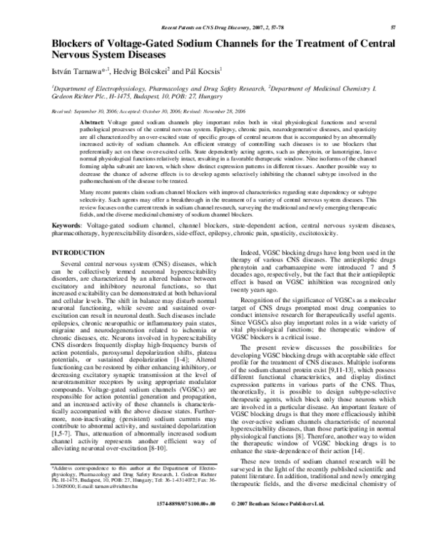 (PDF) Blockers of Voltage-Gated Sodium Channels for the Treatment of ...