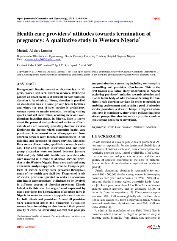 (PDF) Health care providers’ attitudes towards termination of pregnancy: A qualitative study in ...