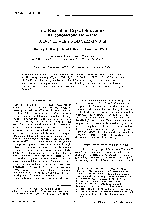 (PDF) Low resolution crystal structure of muconolactone isomerase