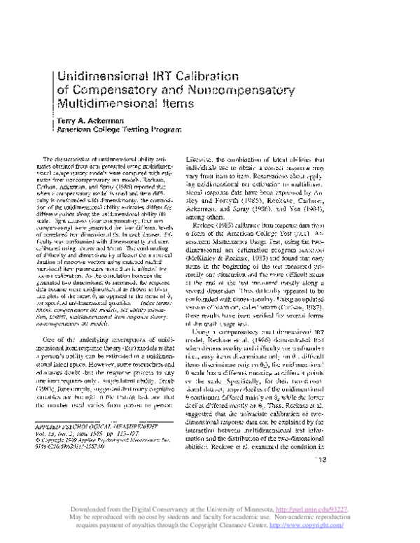 (PDF) Unidimensional IRT Calibration of Compensatory and Noncompensatory Multidimensional Items