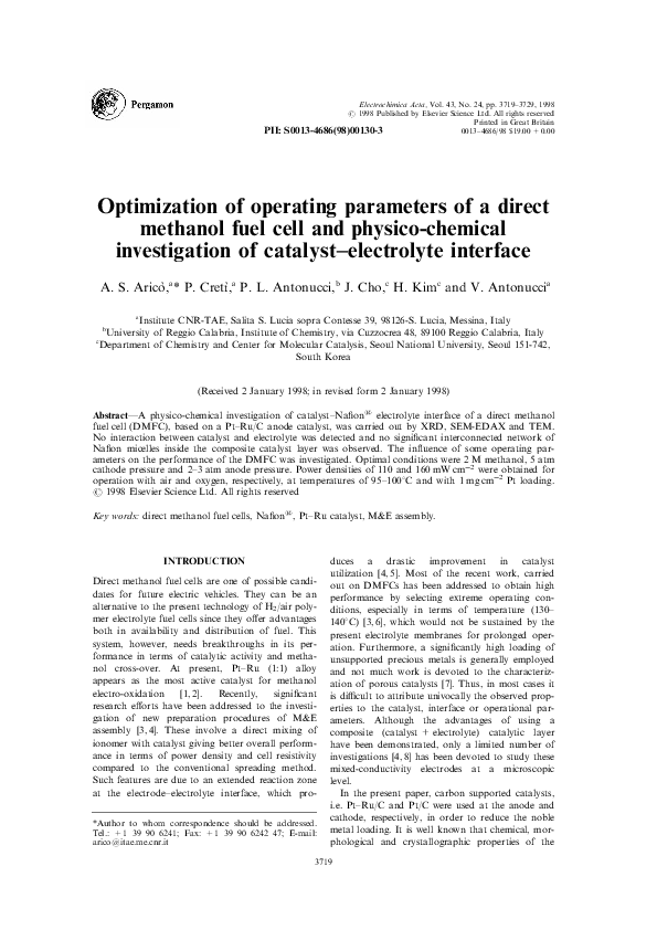 (PDF) Optimization of operating parameters of a direct methanol fuel ...
