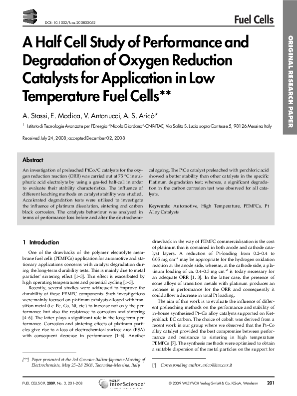 (PDF) A half cell study of performance and degradation of oxygen ...