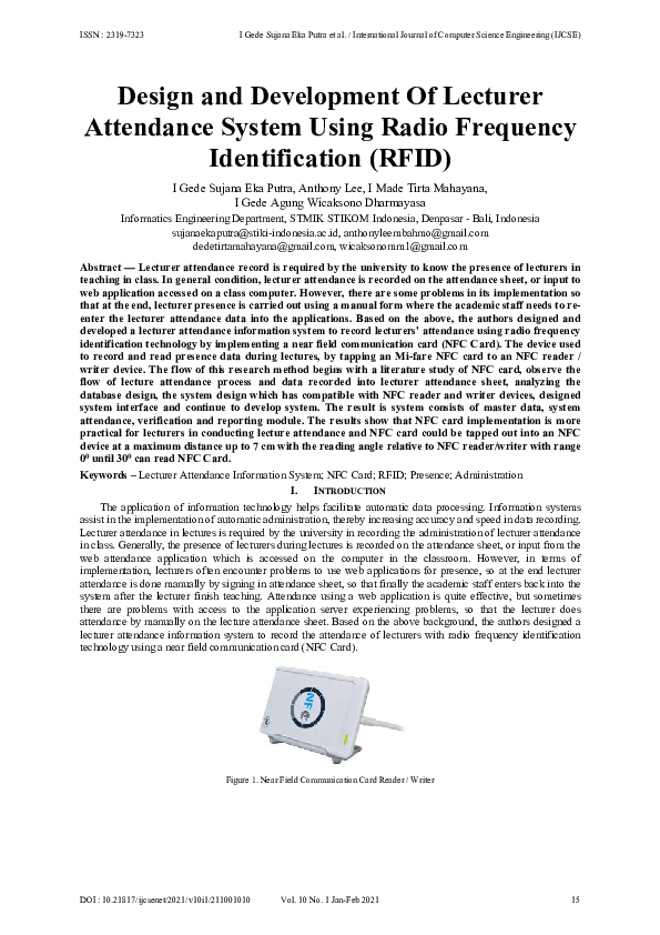 (PDF) Design and Development Of Lecturer Attendance System Using Radio Frequency Identification ...